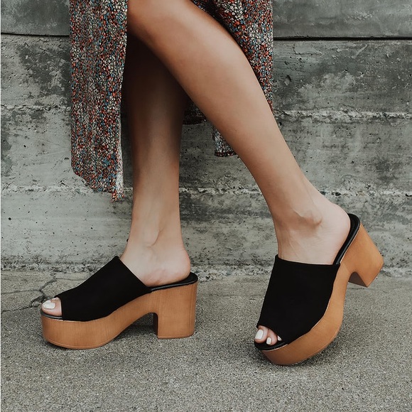Lulus | Shoes | Lulus Laryssa Black Suede Peeptoe Platform Mules | Poshmark